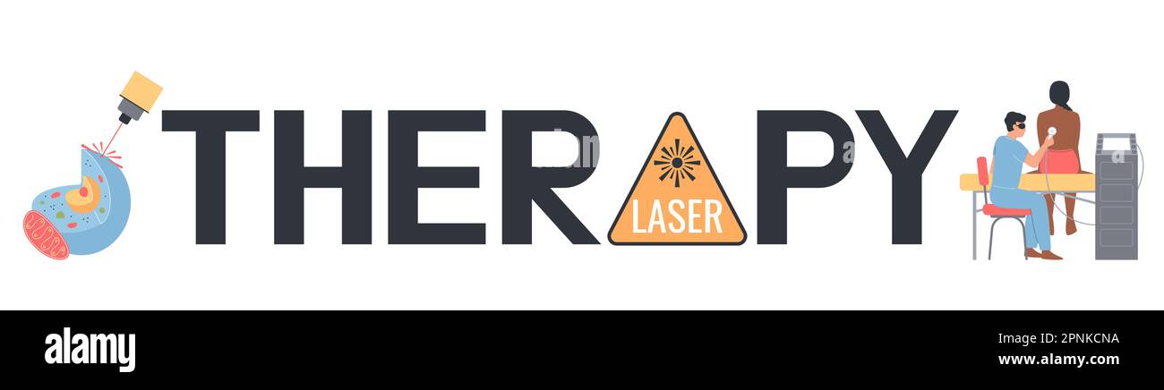 Laser therapy composition of flat text and laser radiation caution sign ...