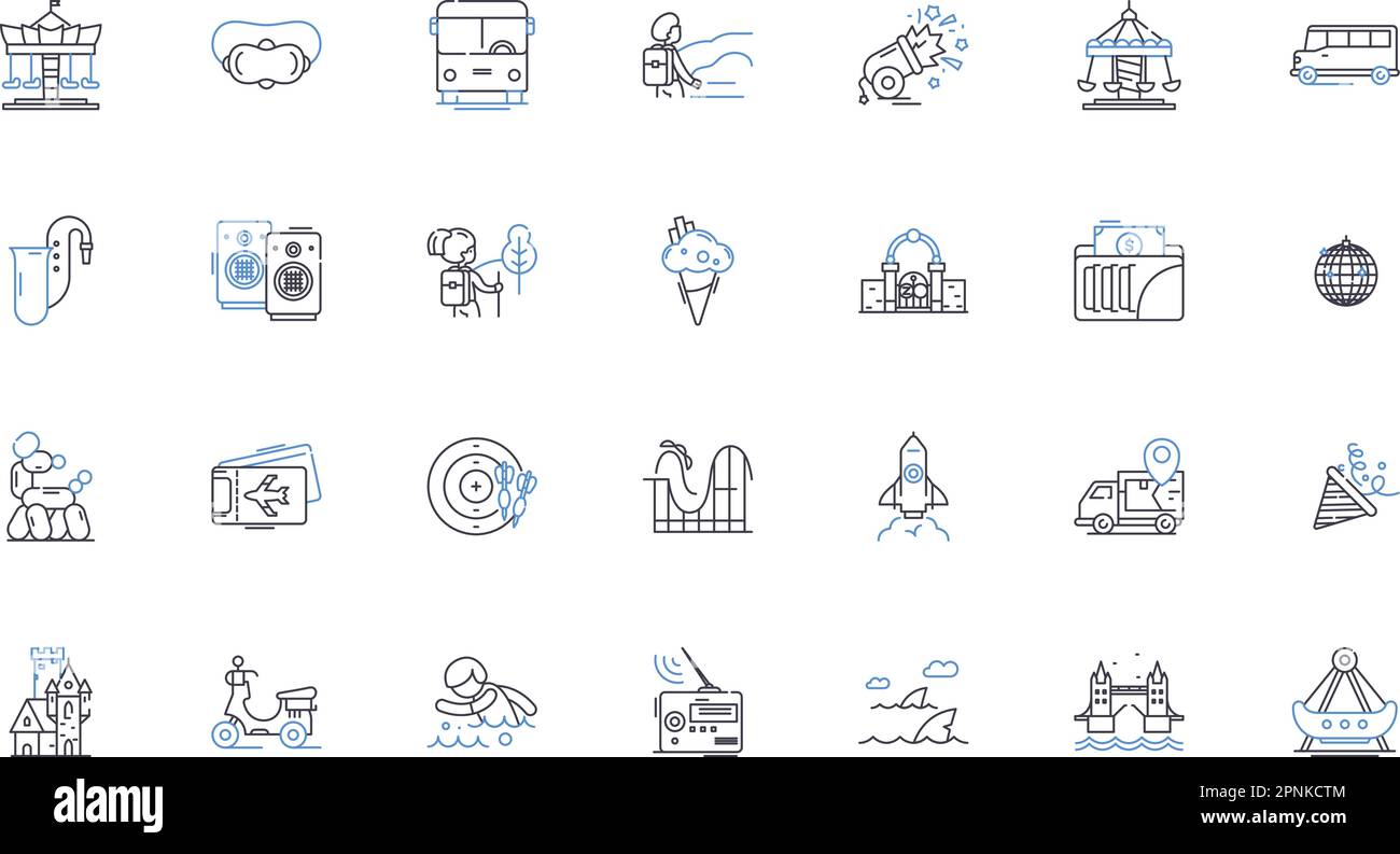 Touring adventurers line icons collection. Wanderlust, Exploration ...