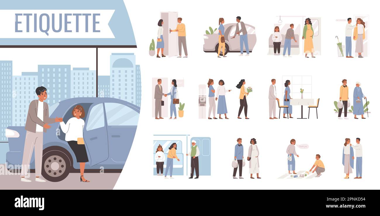 Etiquette rules set of isolated compositions with flat characters of ...