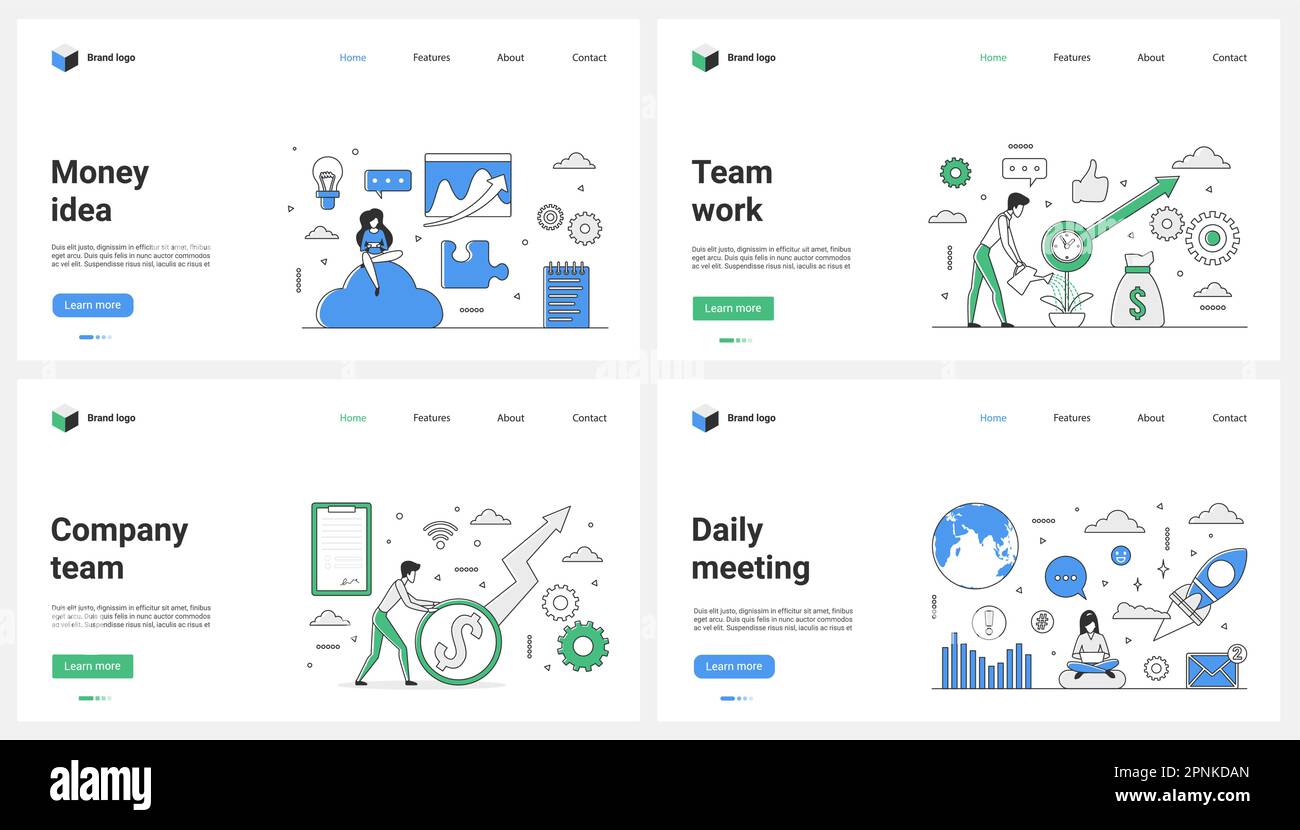 Teamwork of company for money ideas creation set vector illustration ...