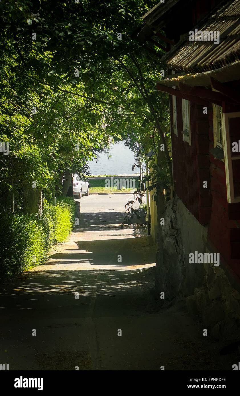 a path with trees on the side of the street Stock Photo - Alamy