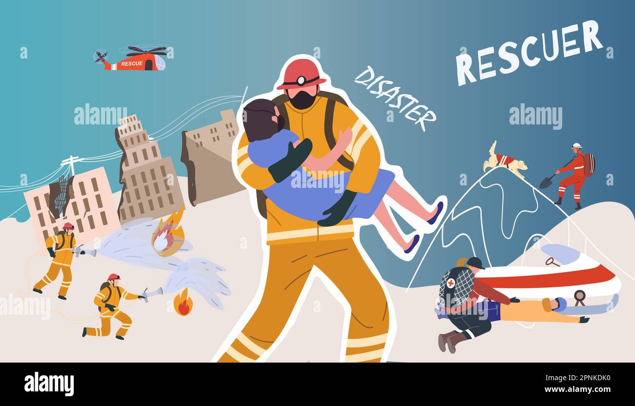 Rescuer background with accident and safety symbols flat vector ...