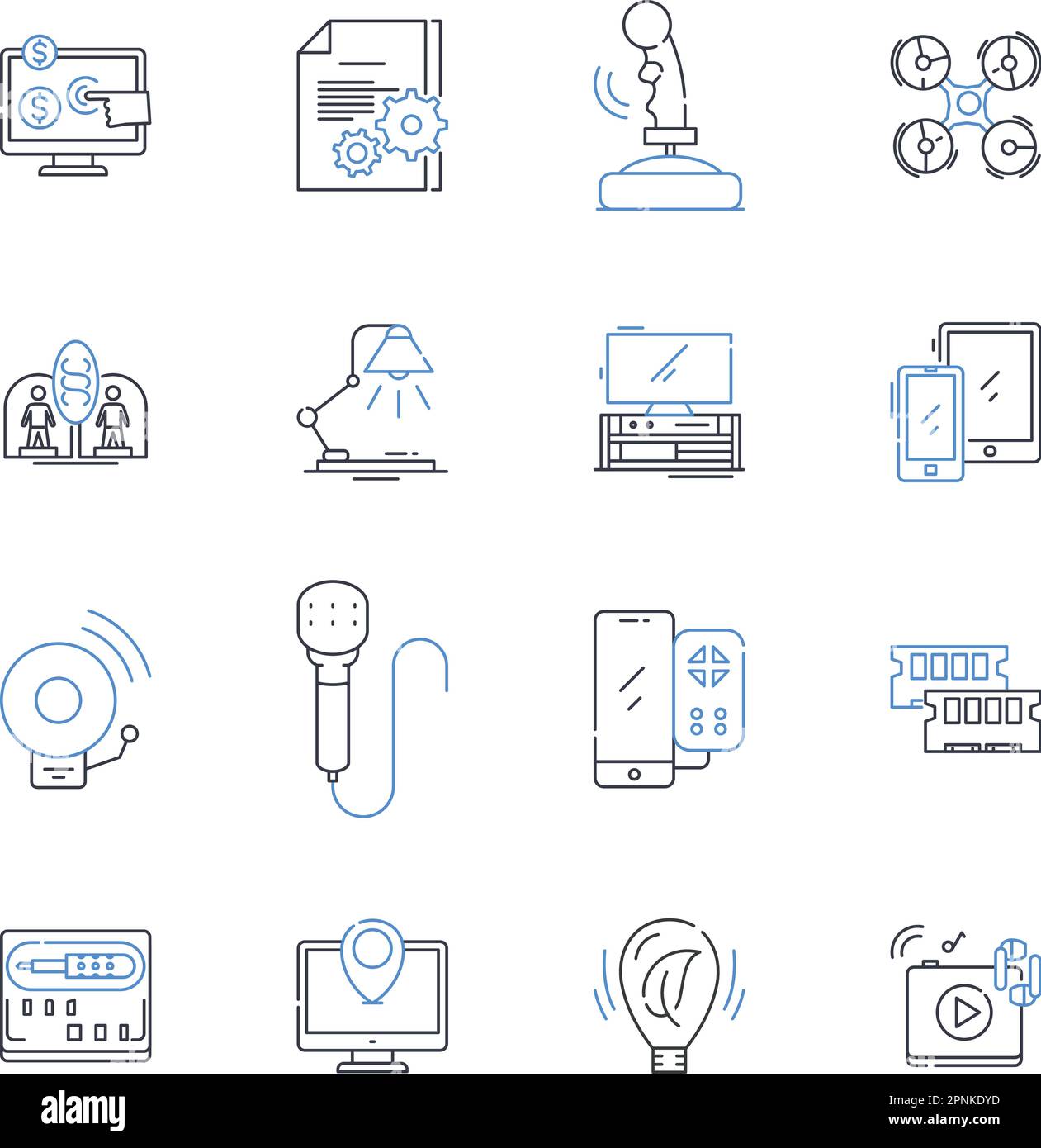 Technological gear line icons collection. Smartph, Tablet, Laptop, Smartwatch, Fitness tracker ...