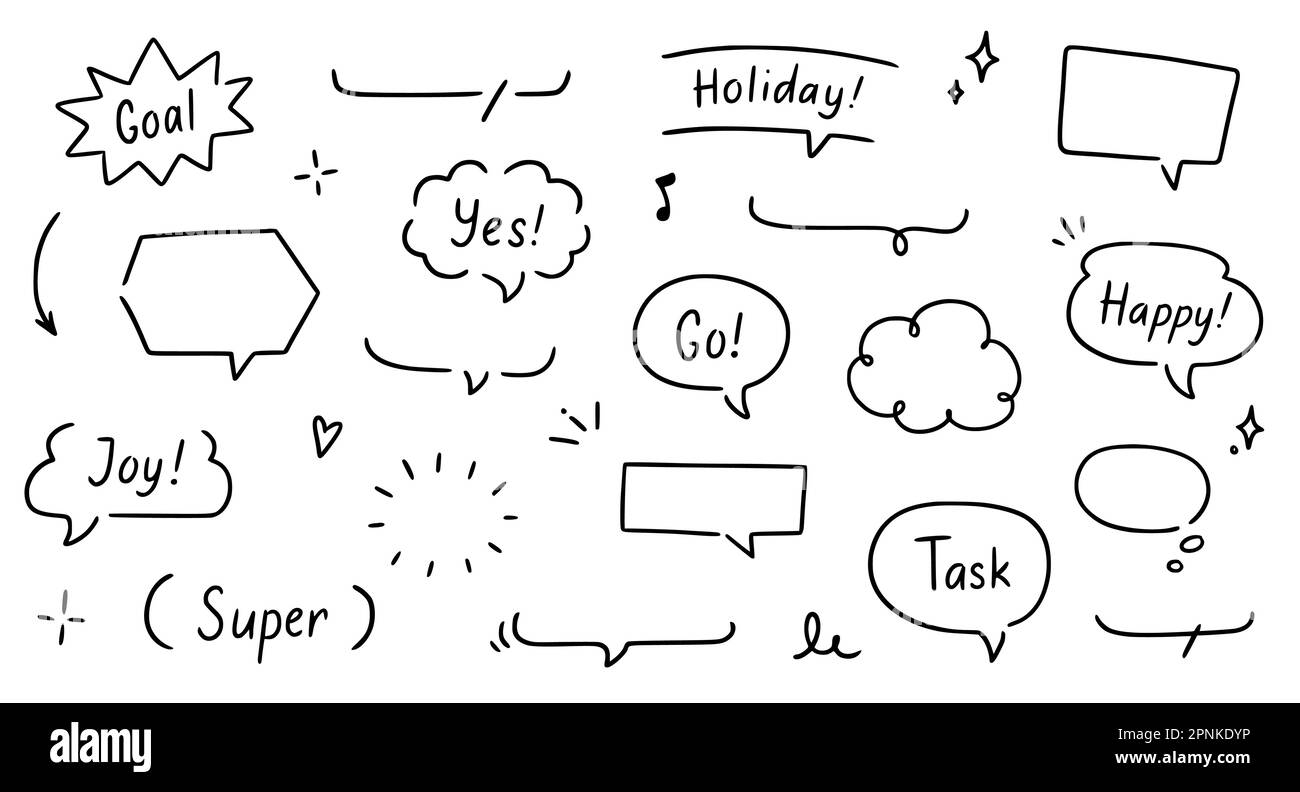 Balloon text frame decoration set. Simple hand drawn pen line speech ...