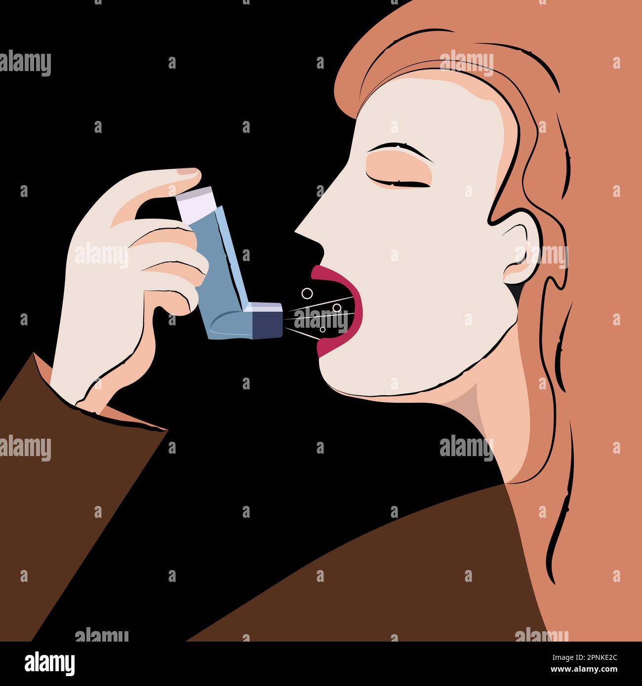 Treatment of bronchial asthma. Vector illustration of a young woman ...