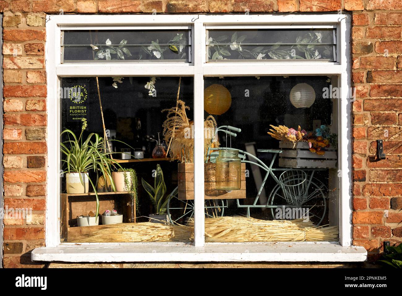 Florist shop window display depicting a rural scene. England, UK Stock ...