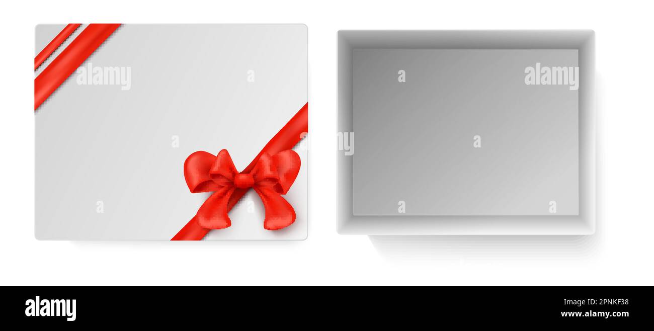 Empty white gift box decorated with red ribbon and bow realistic ...