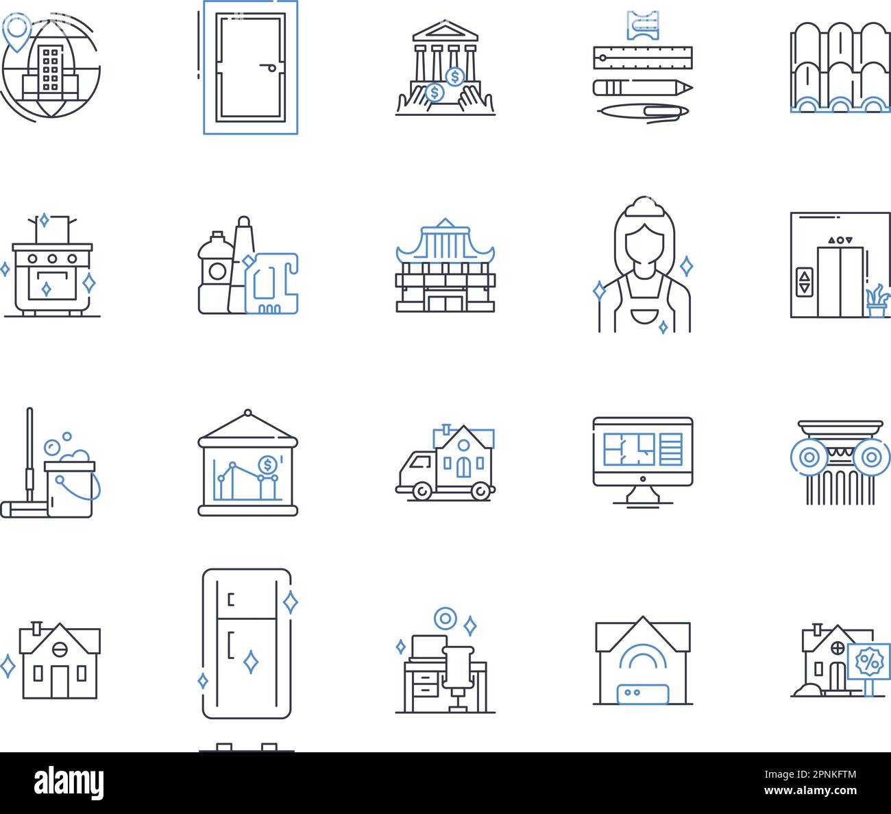 Household goods line icons collection. Appliances, Utensils, Furniture ...