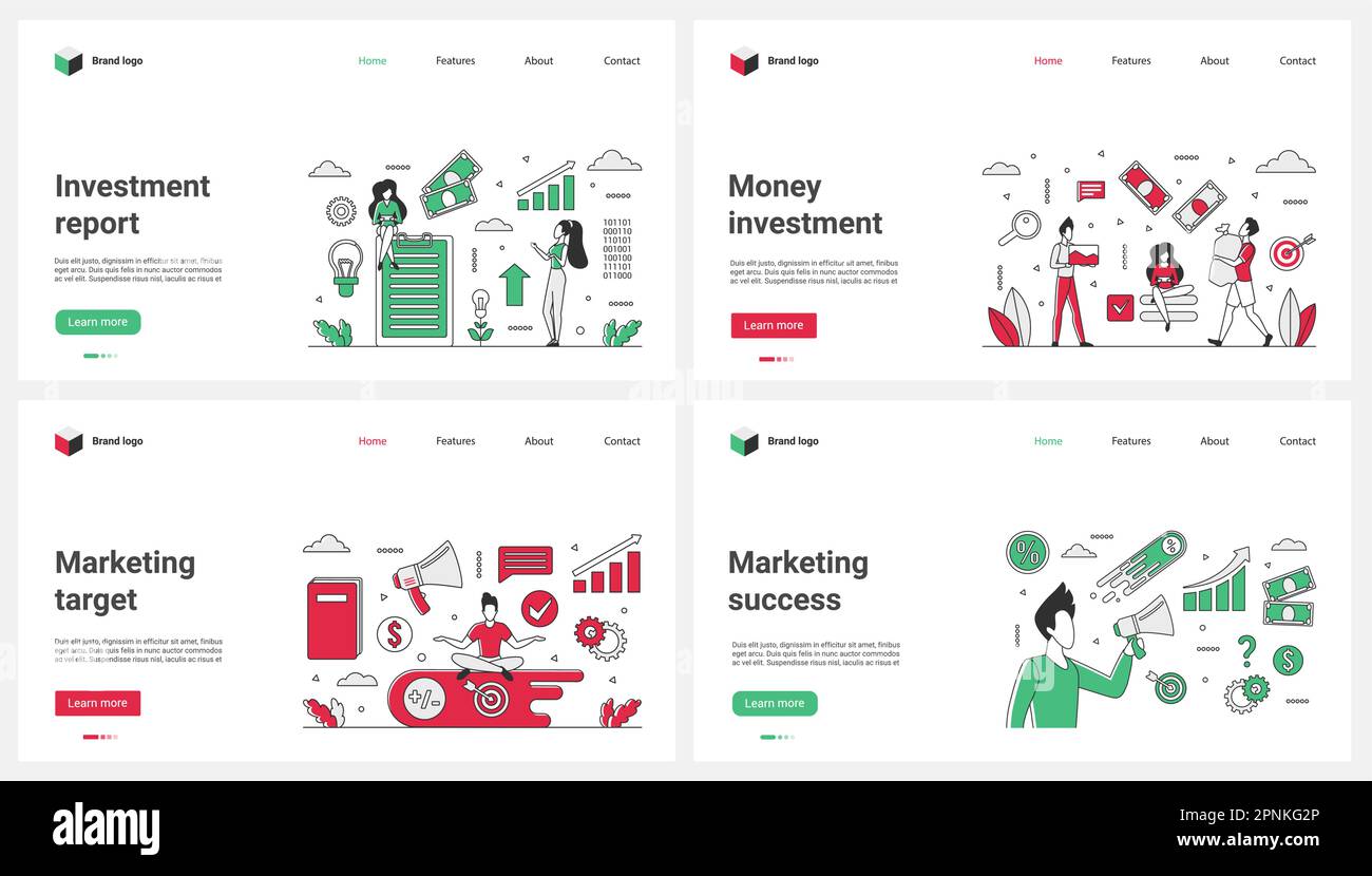 Investment, target marketing success, advertising set vector ...