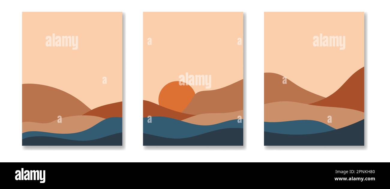 Set of abstract landscape posters. Nature backgrounds. Vector ...