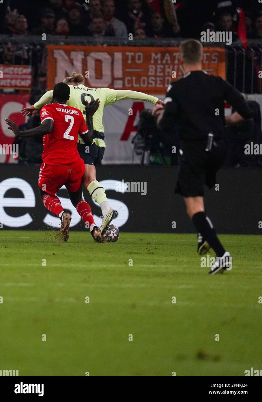Munich, Bavaria, Germany. 19th Apr, 2023. Referee CLÃ‰MENT TURPIN shows ...