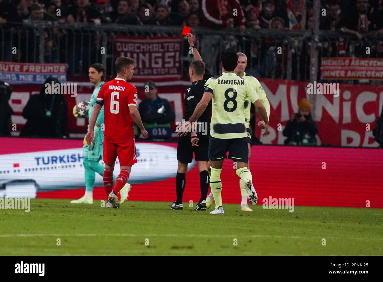 Munich, Bavaria, Germany. 19th Apr, 2023. Referee CLÃ‰MENT TURPIN shows ...