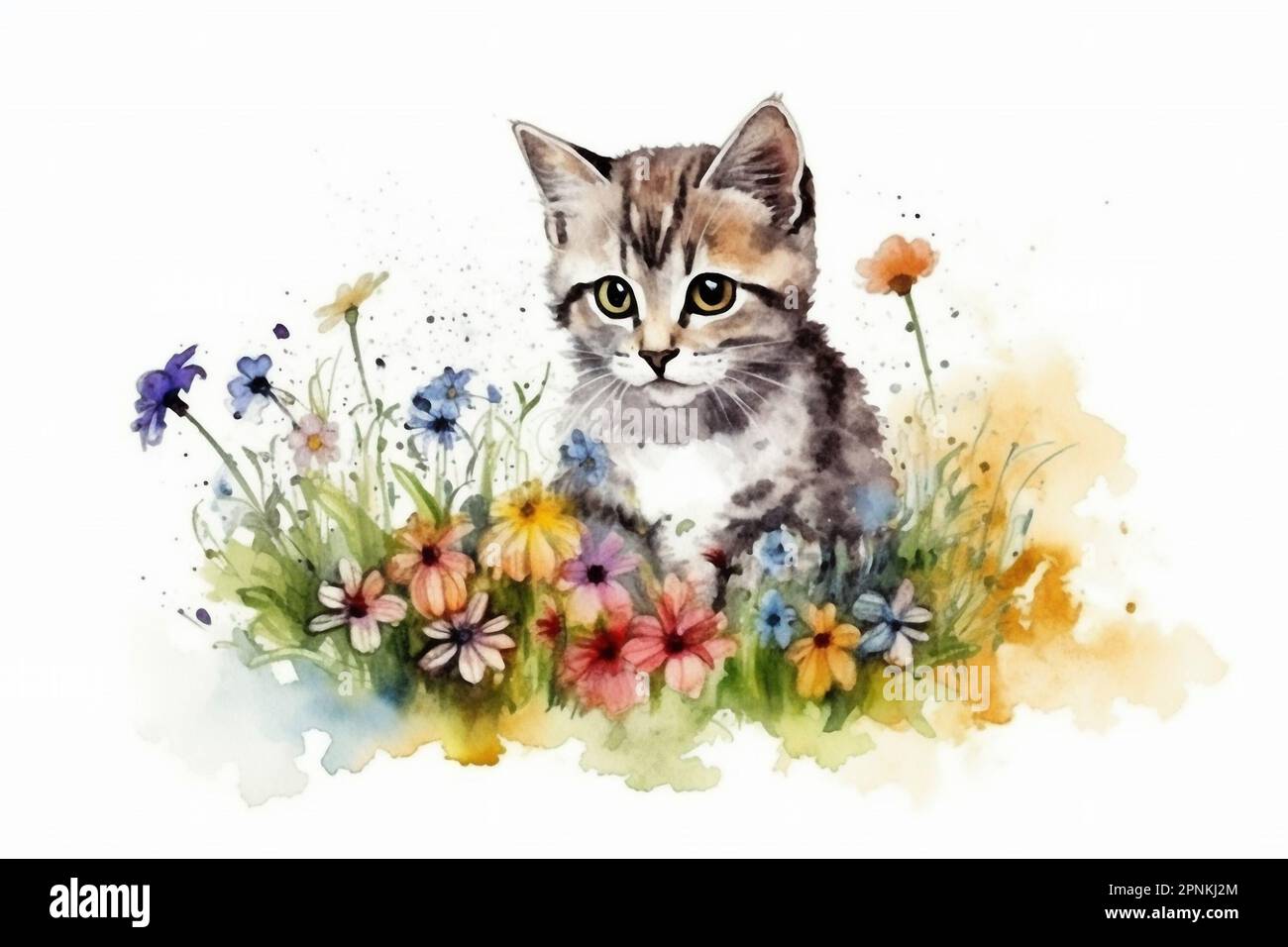 Watercolor cat painting hi-res stock photography and images - Alamy