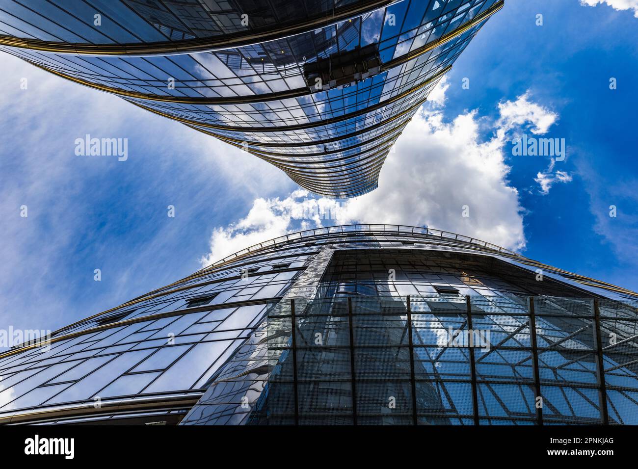 Warsaw, Poland - July 2022: A corporate district with many tall glass ...
