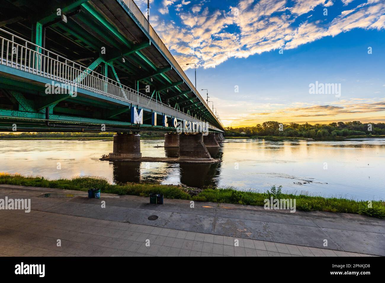 Warsaw, Poland - July 2022: The green Gdansk bridge with the ...