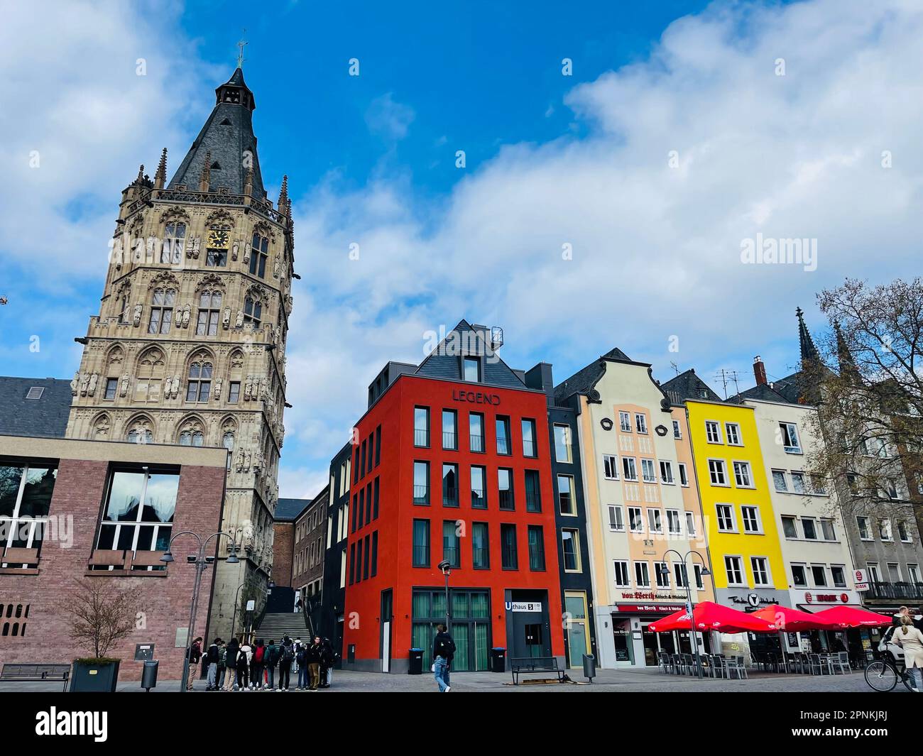 old market square with historic statue in Koln. Visit Germany Stock ...
