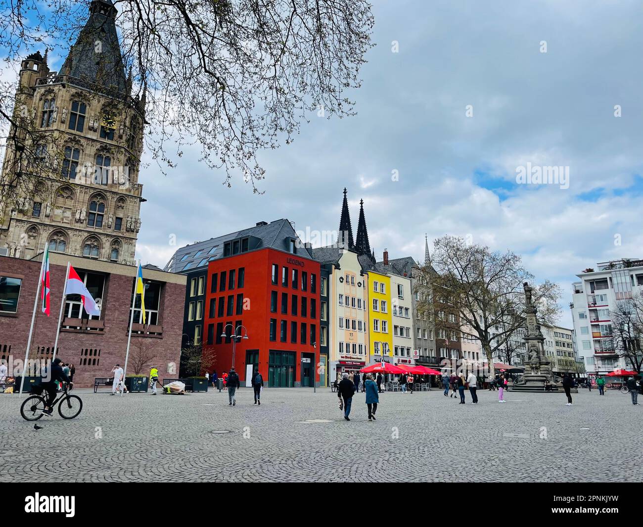 old market square with historic statue in Koln. Visit Germany Stock ...