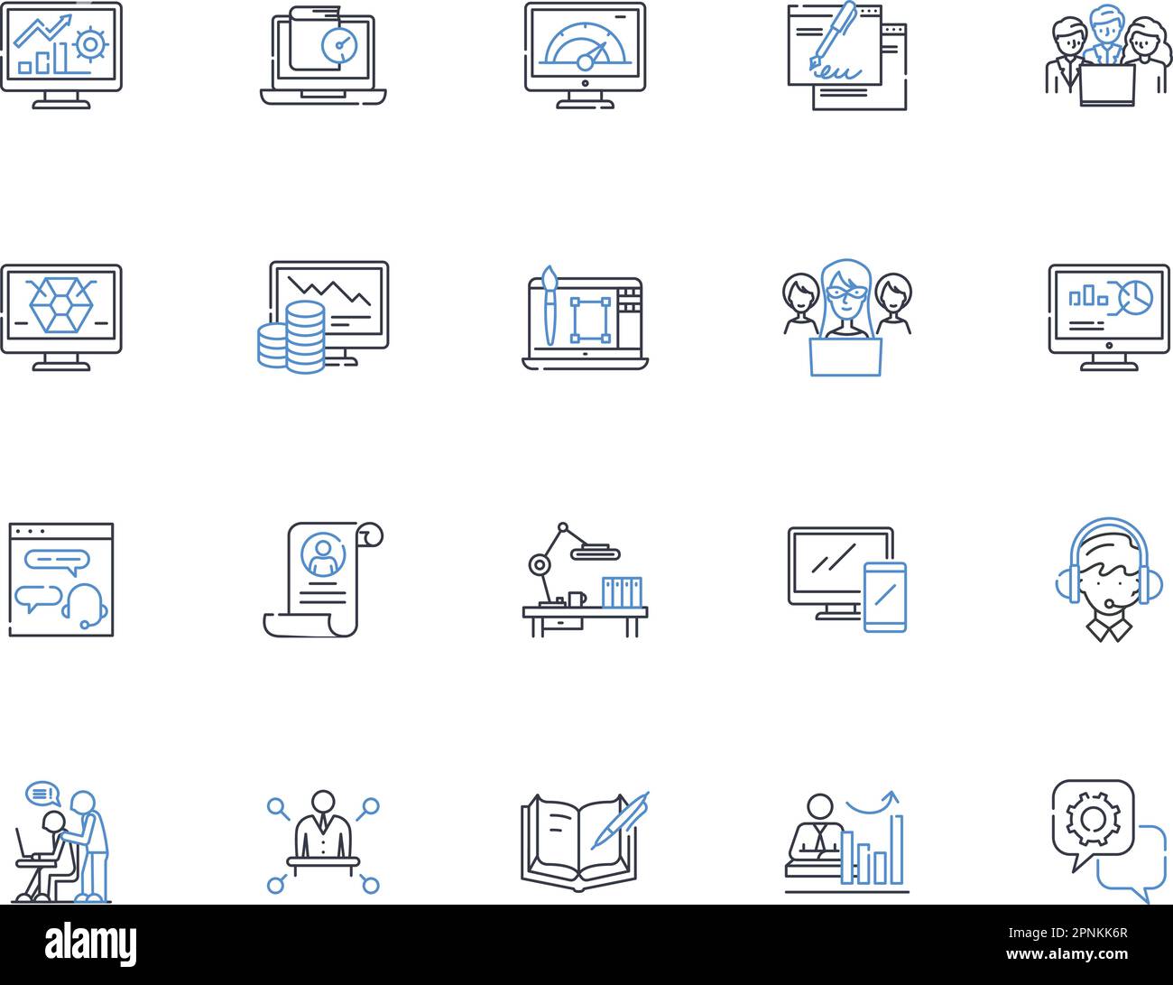 Virtual job line icons collection. Remote, Digital, Telecommute, Online ...