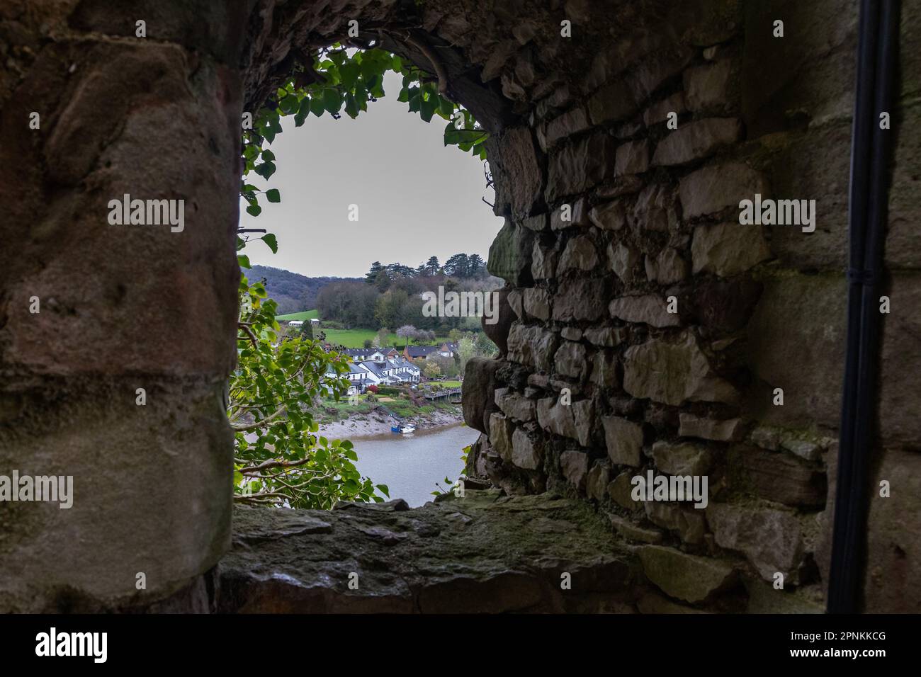 Chepstow, UK. 14th April, 2023. The far bank of the River Wye is viewed ...