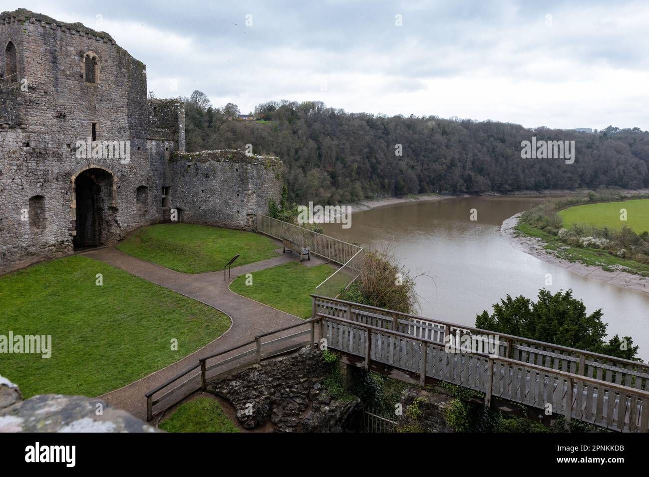 Chepstow, UK. 14th April, 2023. The Upper Barbican Gatehouse (l) of ...