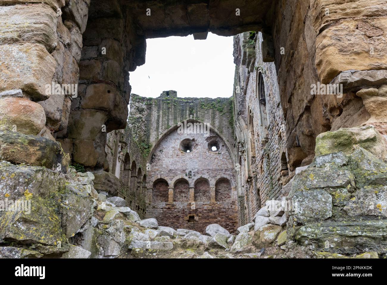 Chepstow, UK. 14th April, 2023. The Great Tower of Chepstow Castle is ...