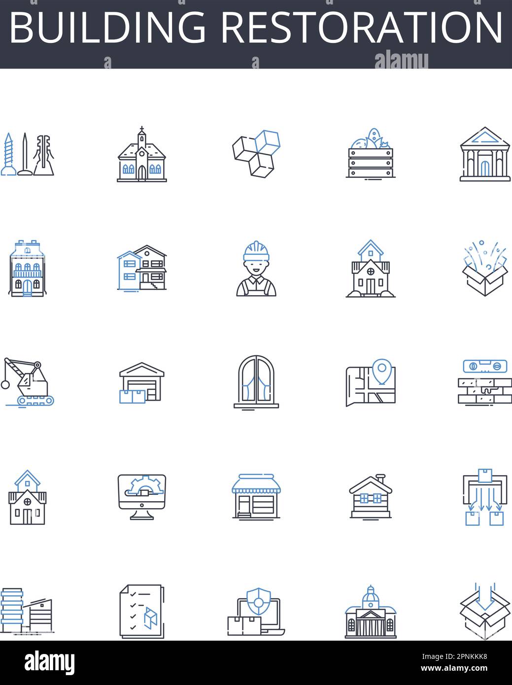Building restoration line icons collection. Home refurbishment ...