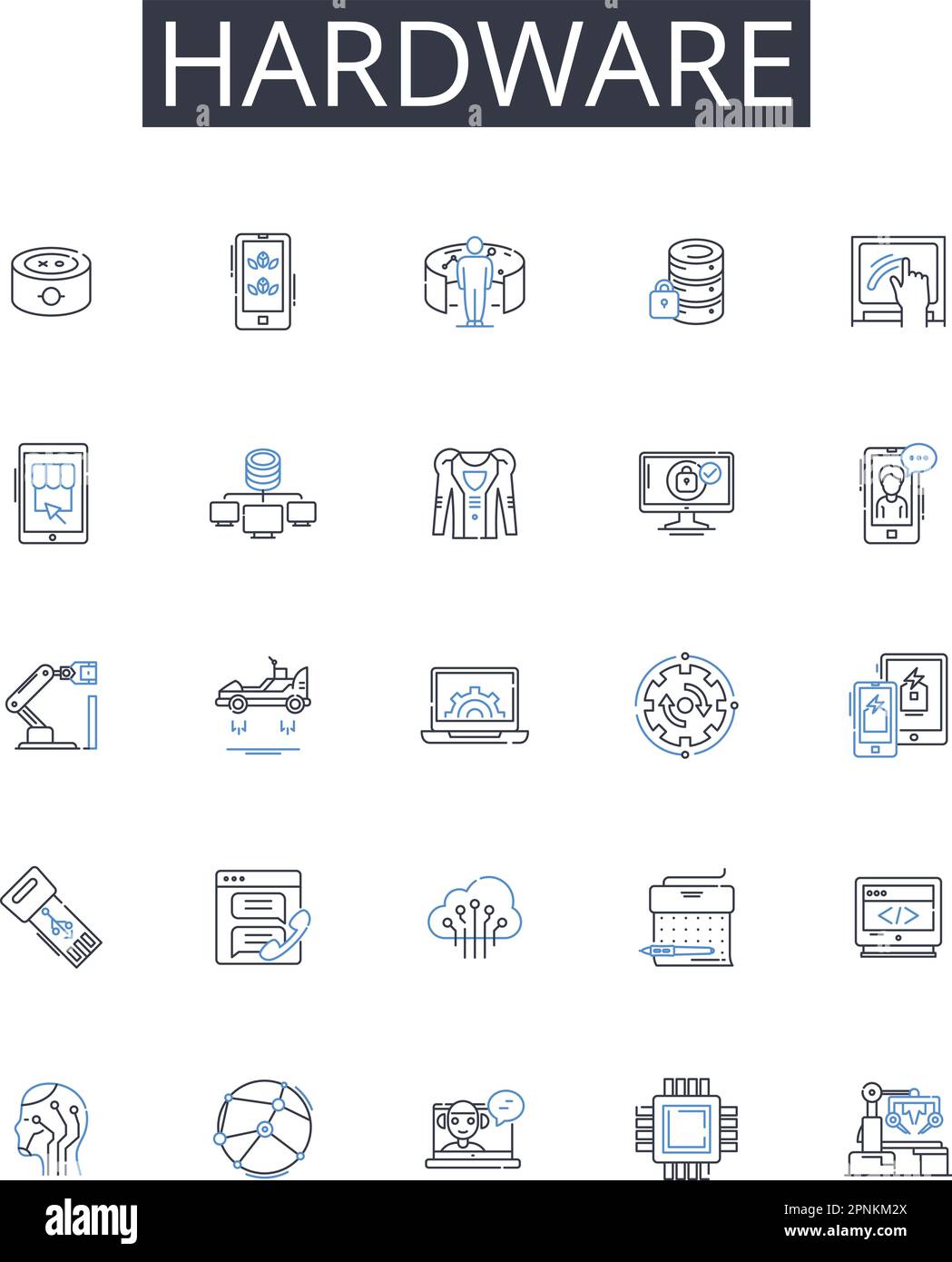 Hardware Line Icons Collection Tools Equipment Devices Compnts