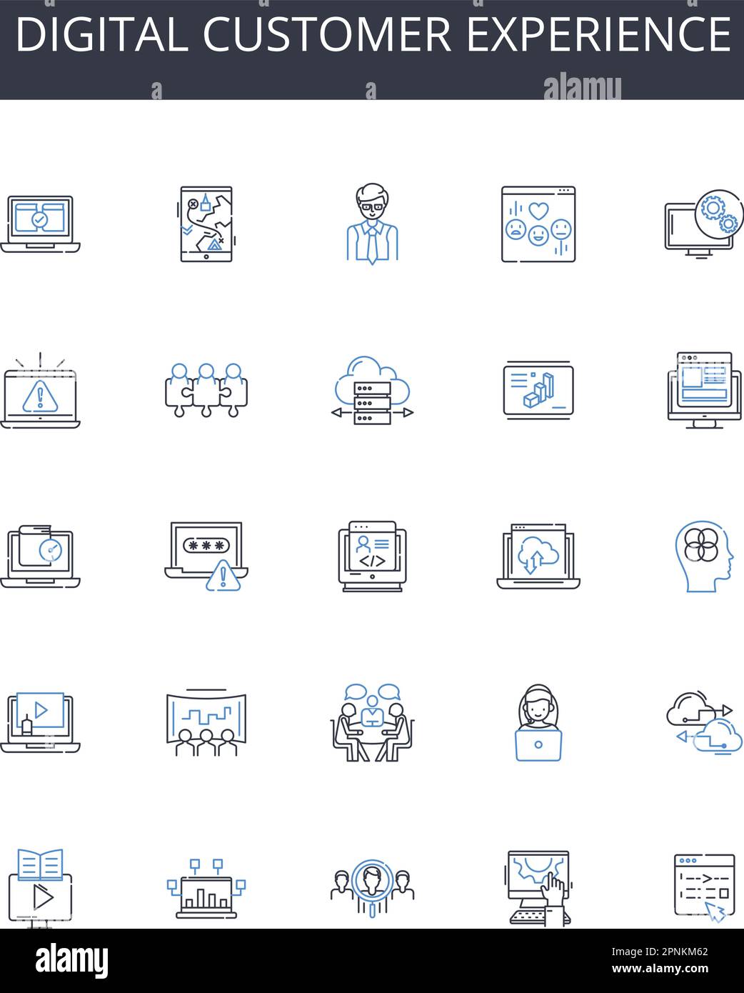 Digital customer experience line icons collection. Social marketing ...