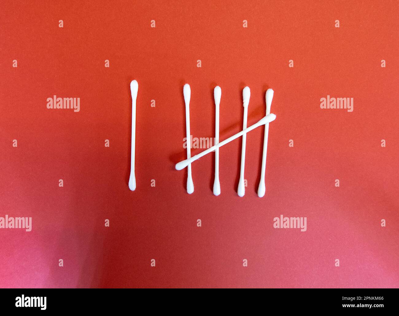 the number six (6) in Tally marks or hash marks with clean white cotton ...