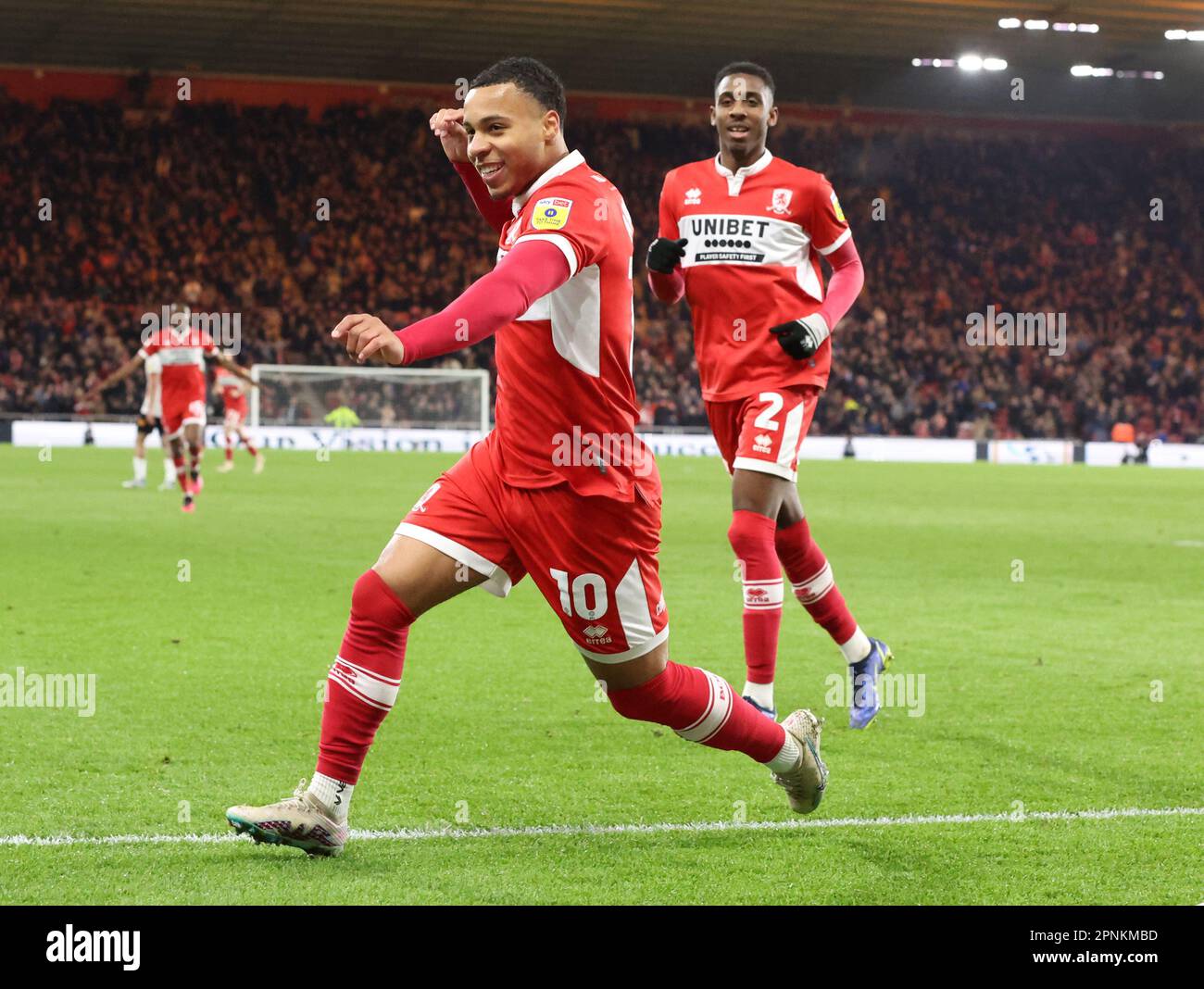 Cameron Archer of Middlesbrough celebrates scoring during the Sky Bet ...