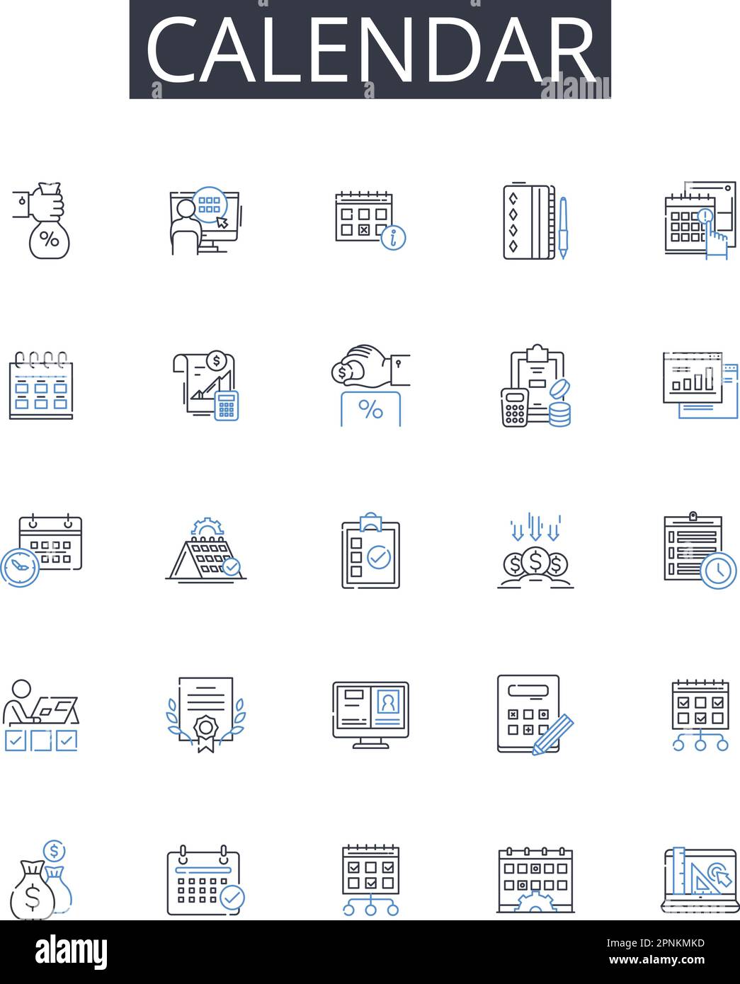 Calendar line icons collection. Schedule - Agenda, Timepiece - Clock, Note pad - Notebook ...