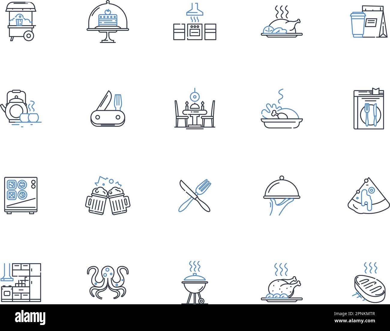 Food-serving business line icons collection. Restaurant, Cafe, Bistro, Diner, Brasserie ...