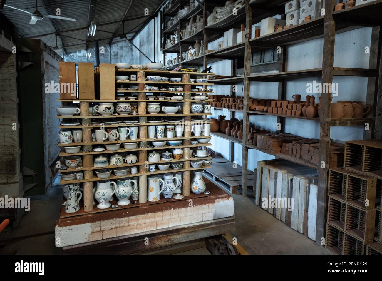 Handmade traditional Azorean pottery is cooled after coming out of the ...