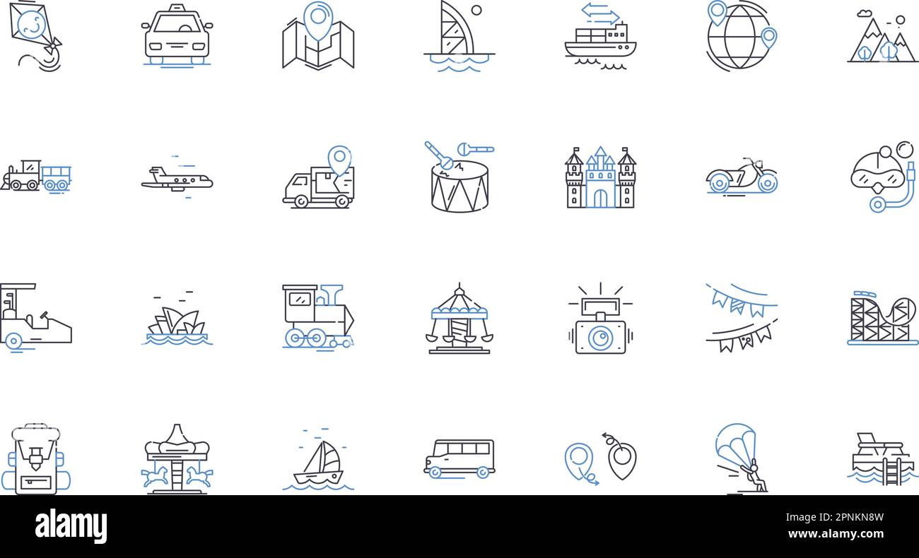 Pilgrimage adventure line icons collection. Faith, Journey, Destination ...