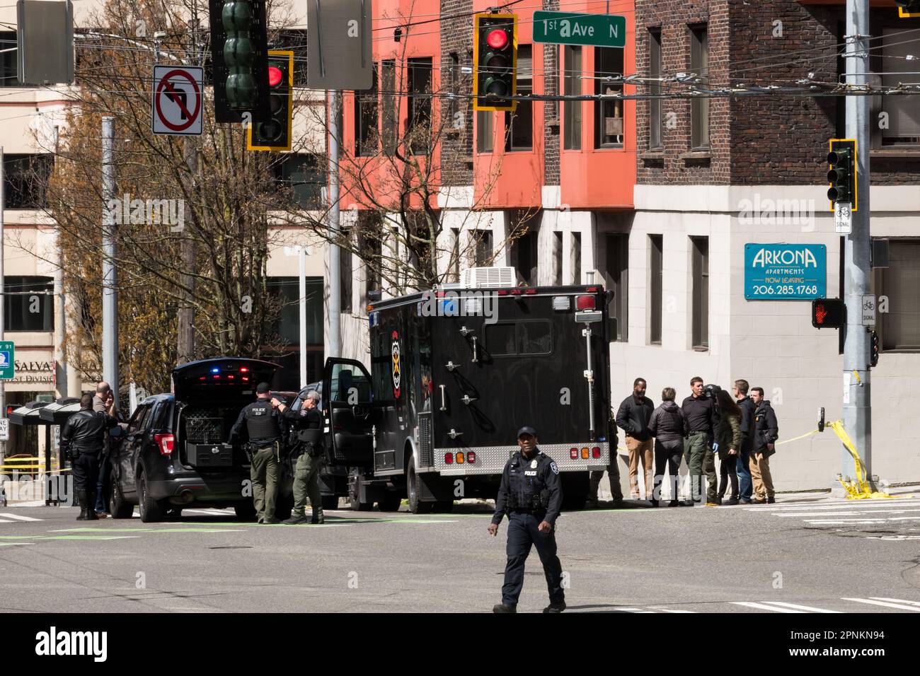 Seattle, USA. 19 Apr, 2023. Lower Queen Anne residents awoke to an ...