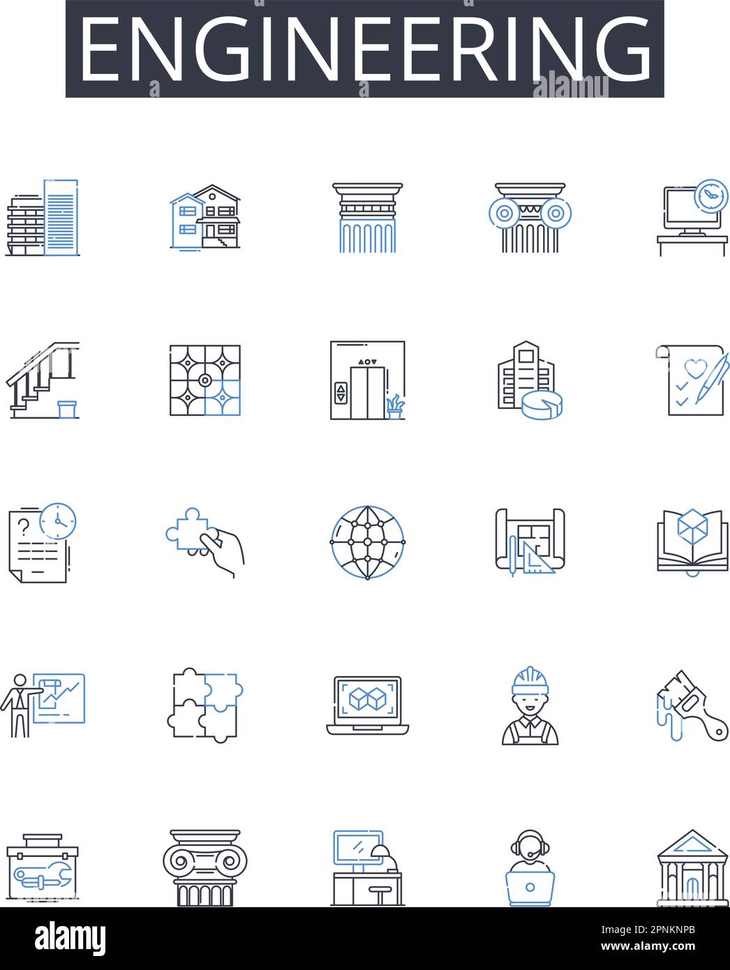 Engineering Line Icons Collection Design Construction Development Innovation Manufacturing