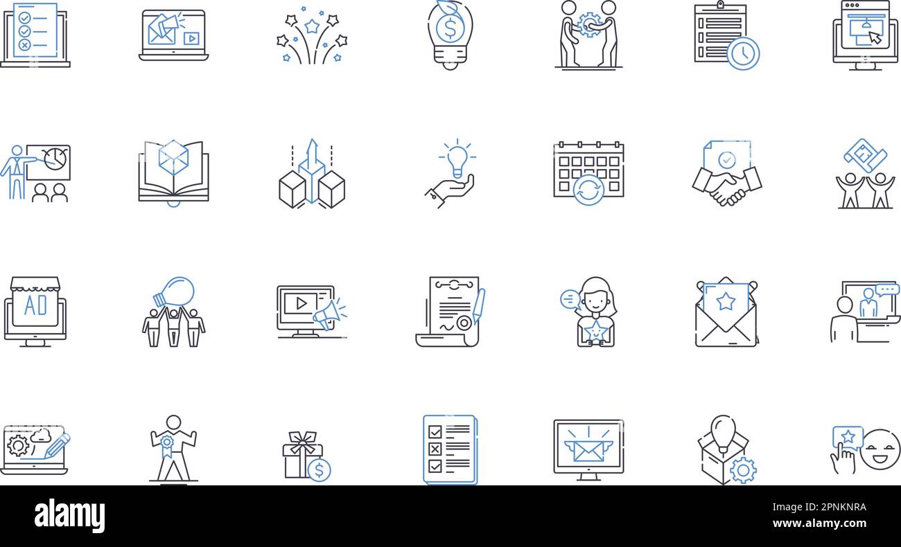 PR agency line icons collection. Strategy, Branding, Reputation, Crisis ...
