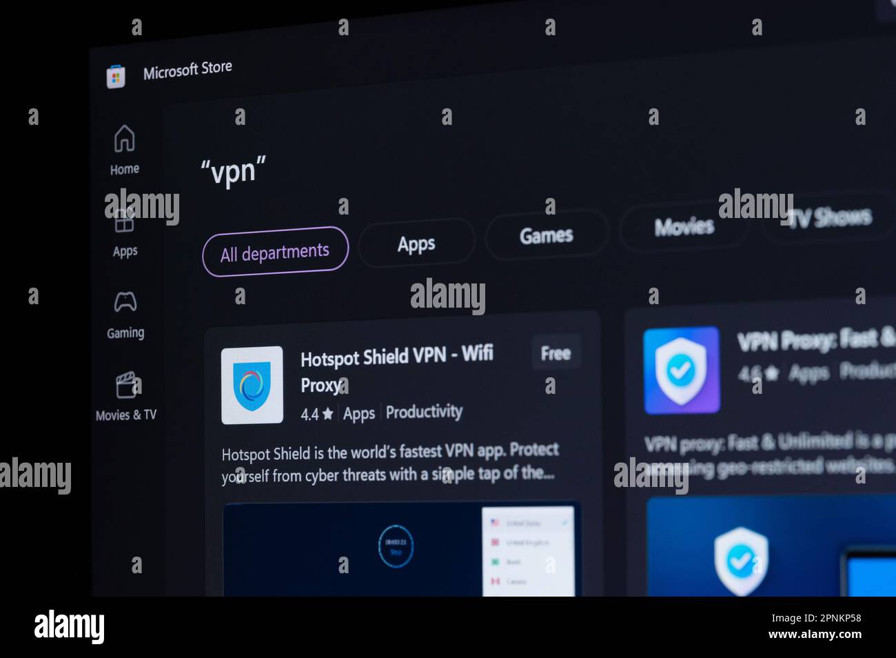 New york, USA - April 18, 2023: Checking VPN apps for windows in ...
