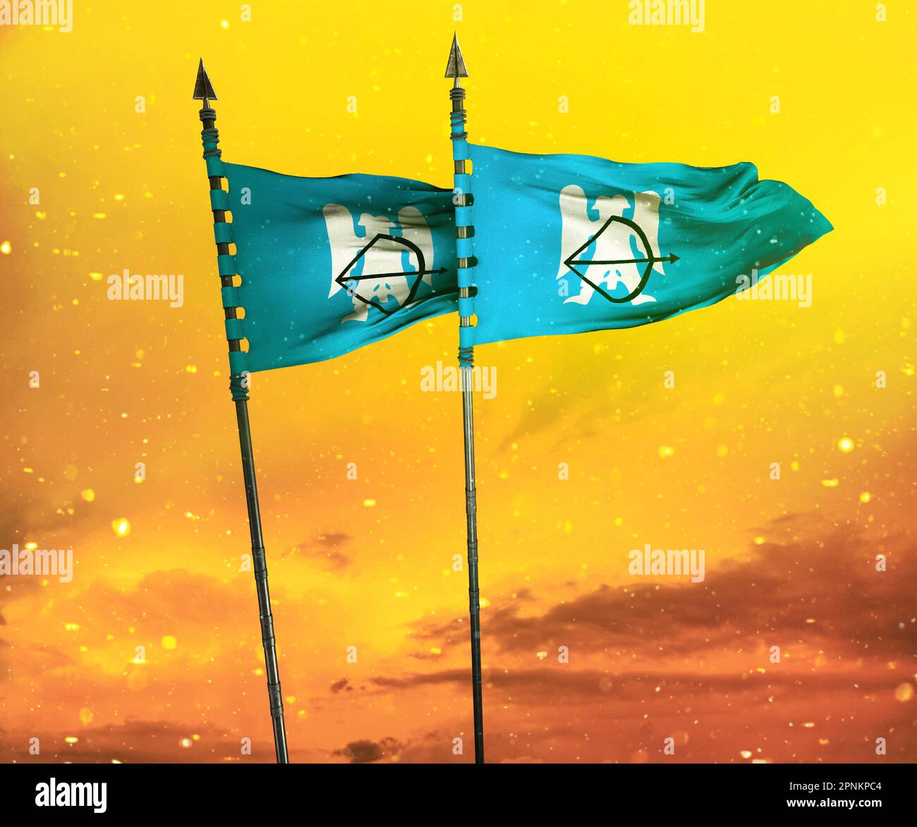 A digital illustration of a flag of the Seljuk Empire waving against a ...