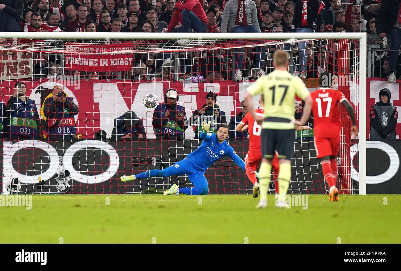 Bayern Munich's Joshua Kimmich (hidden) scores their side's first goal ...