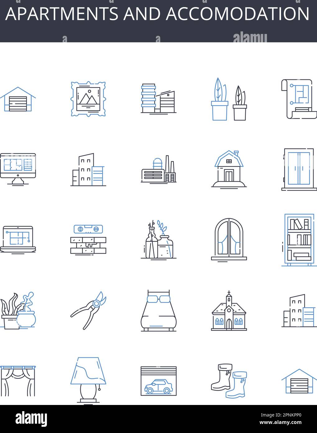 Apartments And Accomodation Line Icons Collection Skyline And Horizon Shelter And House