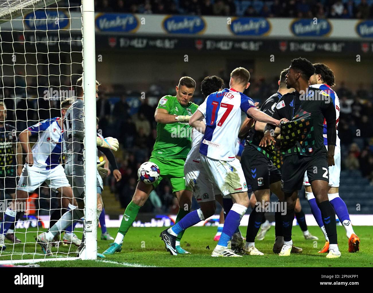 Coventry City goalkeeper Ben Wilson scores their side's first goal of ...