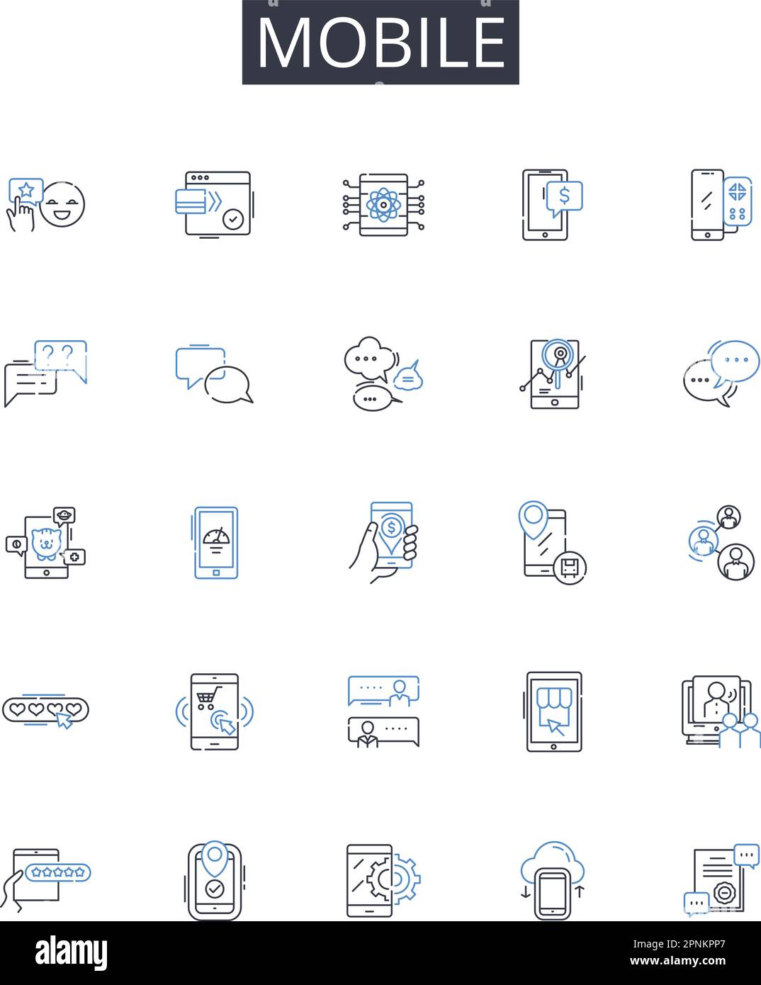 Mobile Line Icons Collection Cellular Handheld Wireless Portable Compact Pocket Sized