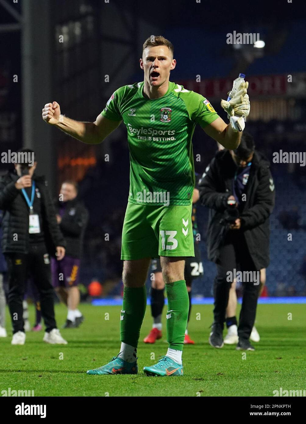 Coventry City goalkeeper Ben Wilson celebrates following the Sky Bet ...