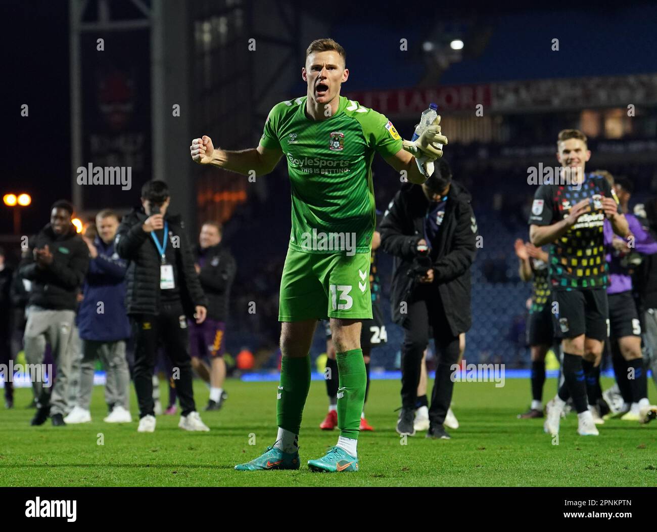 Coventry City goalkeeper Ben Wilson celebrates following the Sky Bet ...