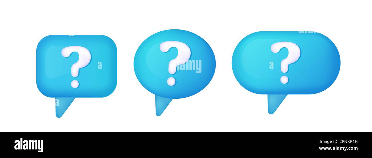 3d blue speech bubble questions, social media chat message icon. Set of ...