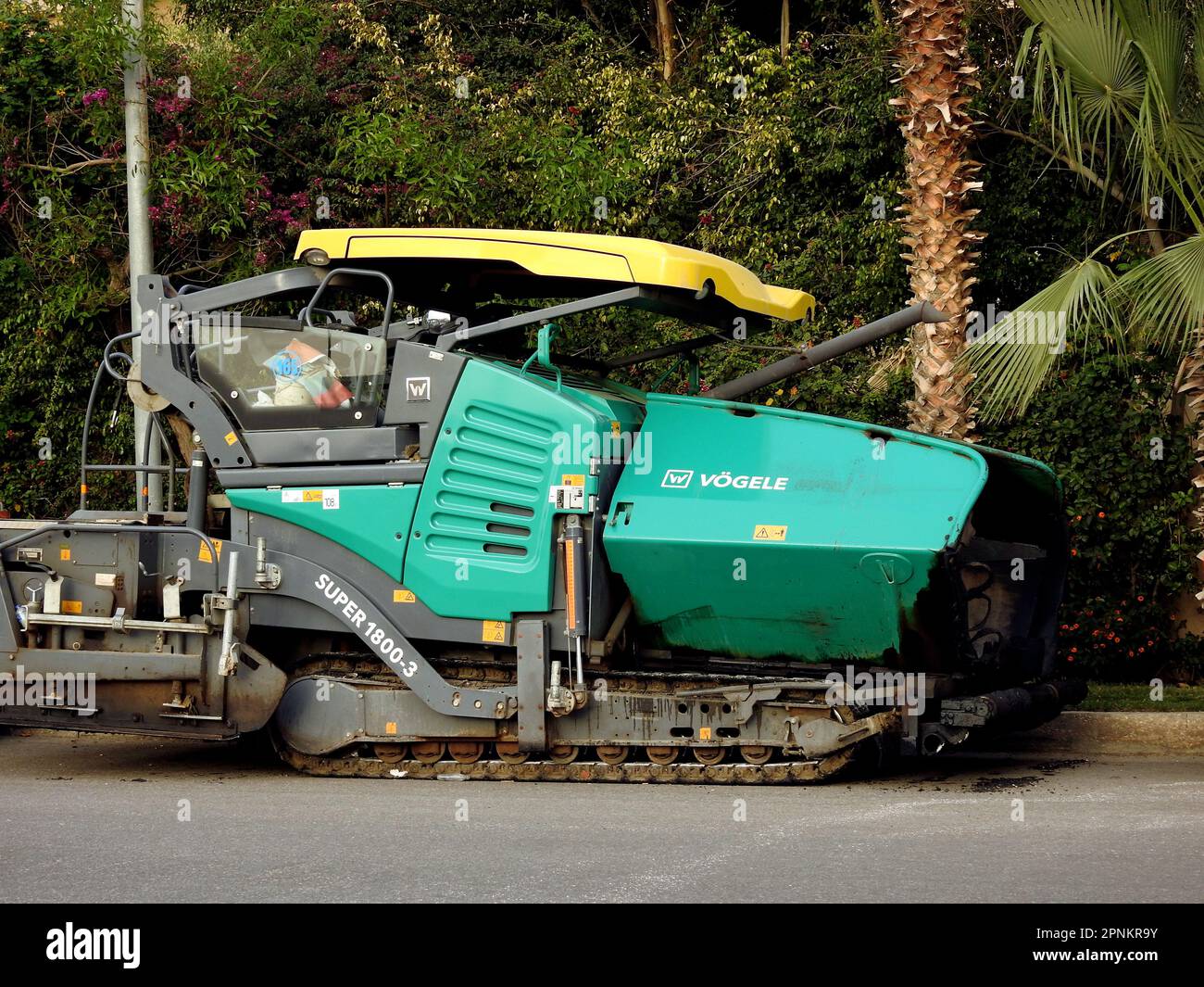 Cairo, Egypt, April 7 2023: Track asphalt paver truck, A paver (road ...