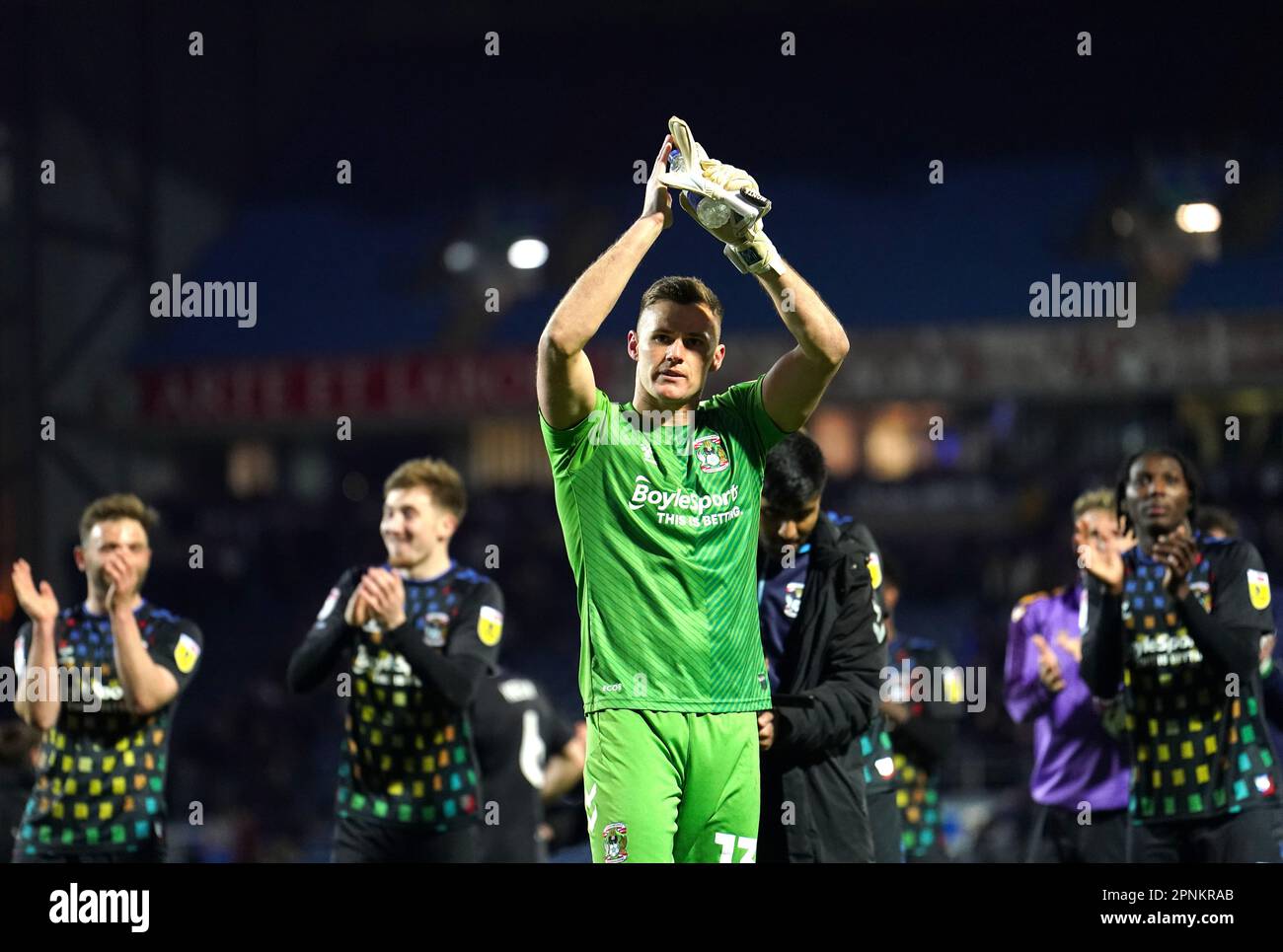 Coventry City goalkeeper Ben Wilson celebrates following the Sky Bet ...
