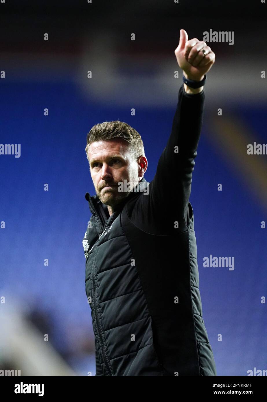 Luton Town manager Rob Edwards salutes the away fans following the Sky ...