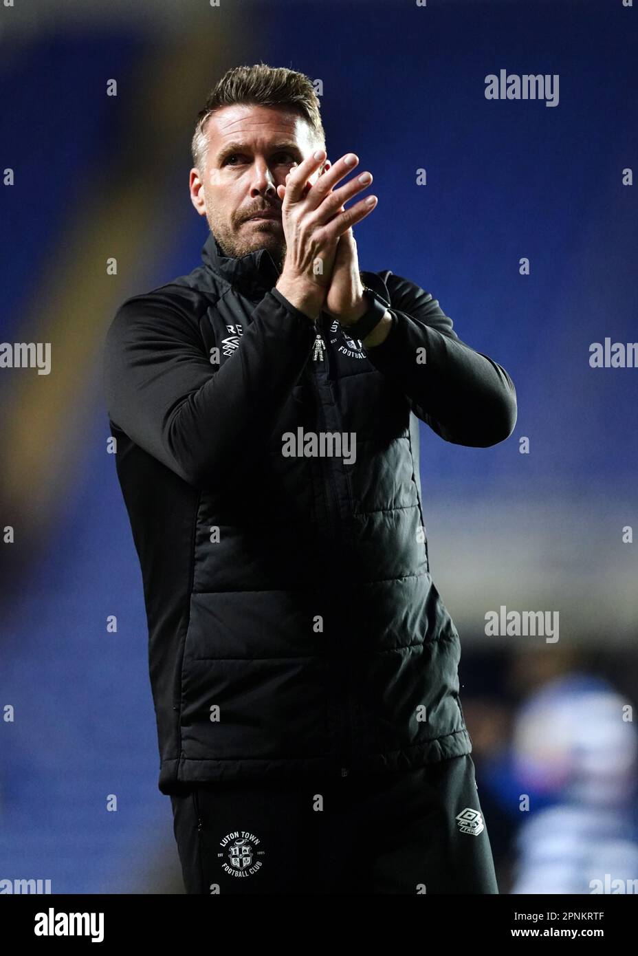 Luton Town manager Rob Edwards salutes the away fans following the Sky ...